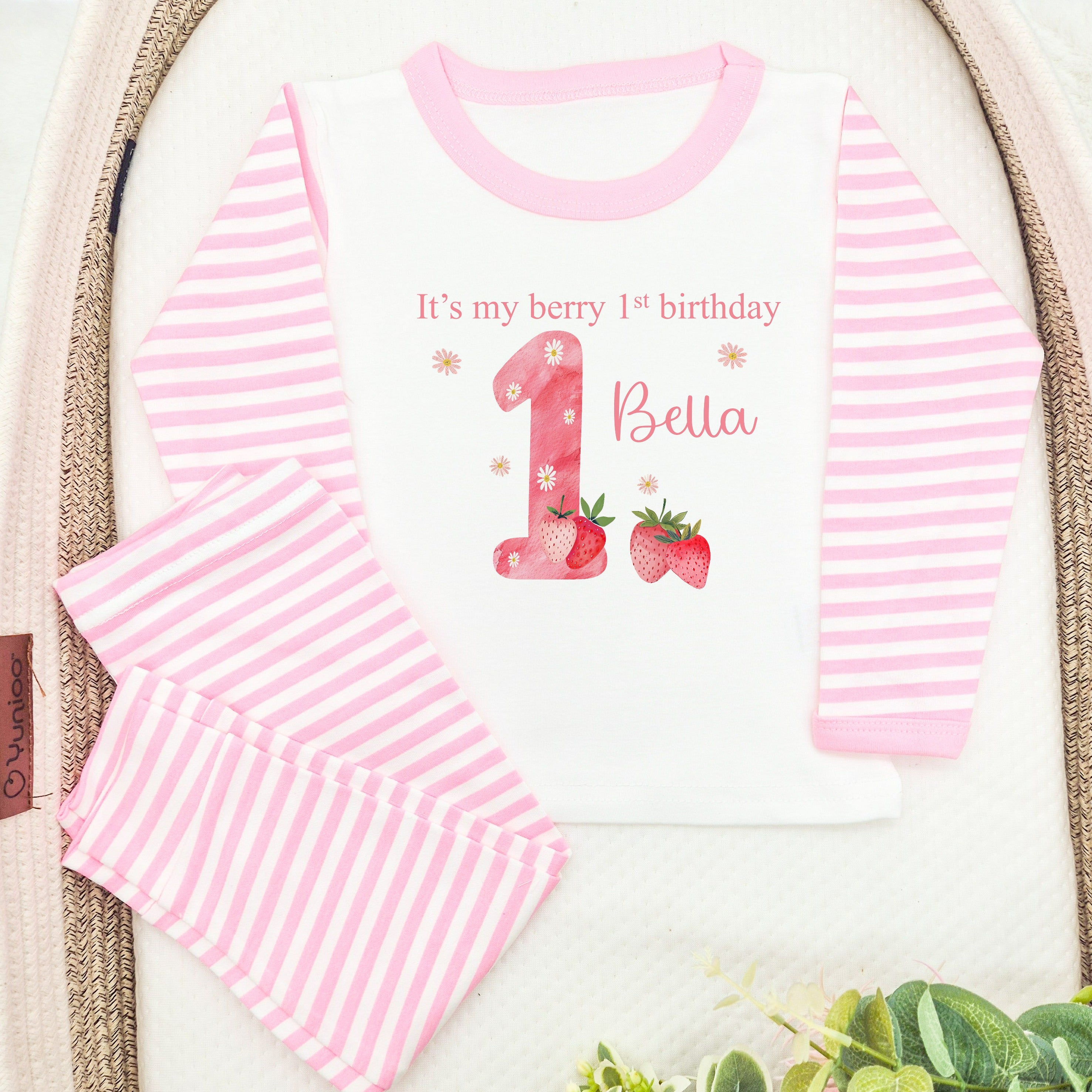 Personalised Berry 1st Birthday Pink Stripe Pyjamas – allaboutthebump