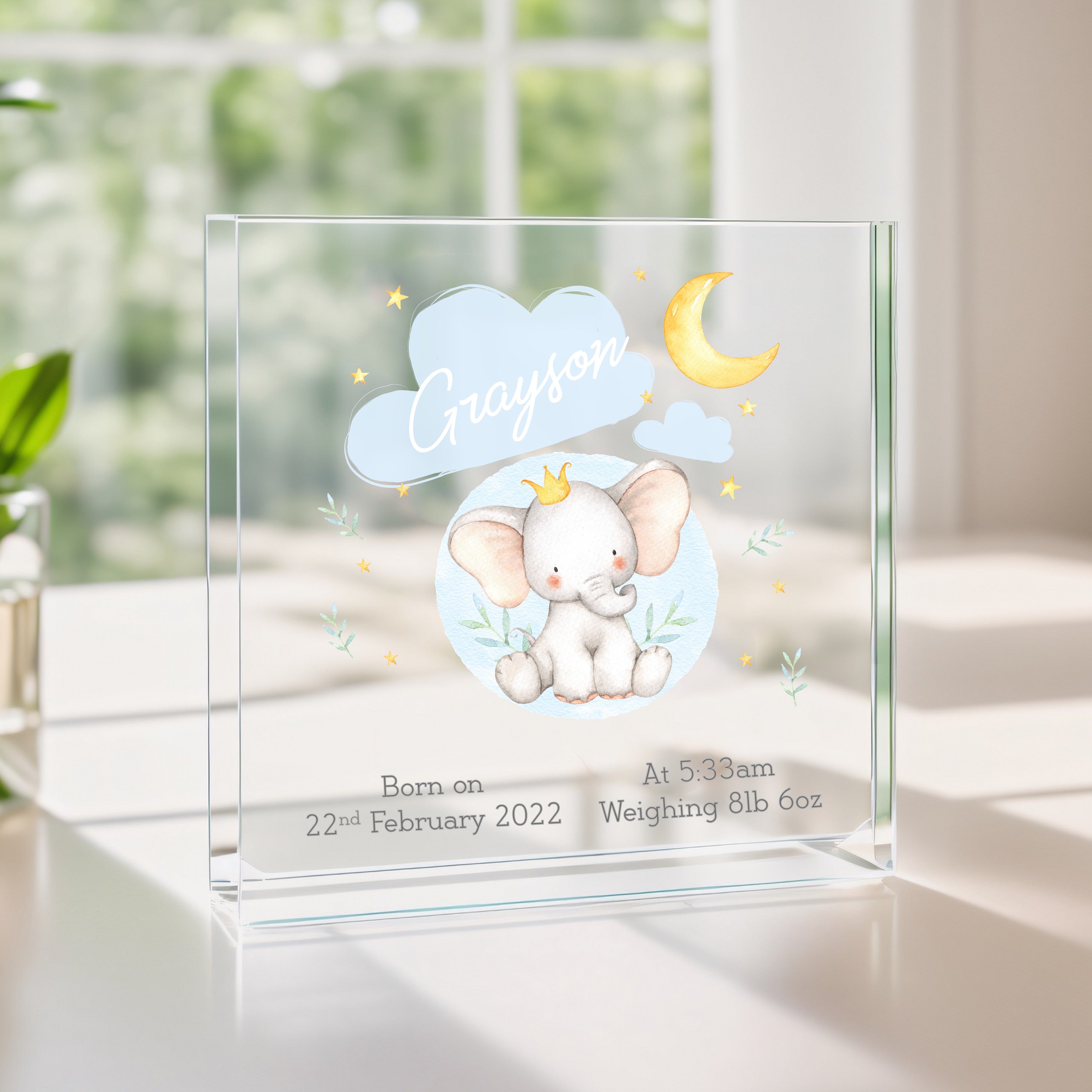 Personalised Blue Elephant Acrylic Plaque – allaboutthebump