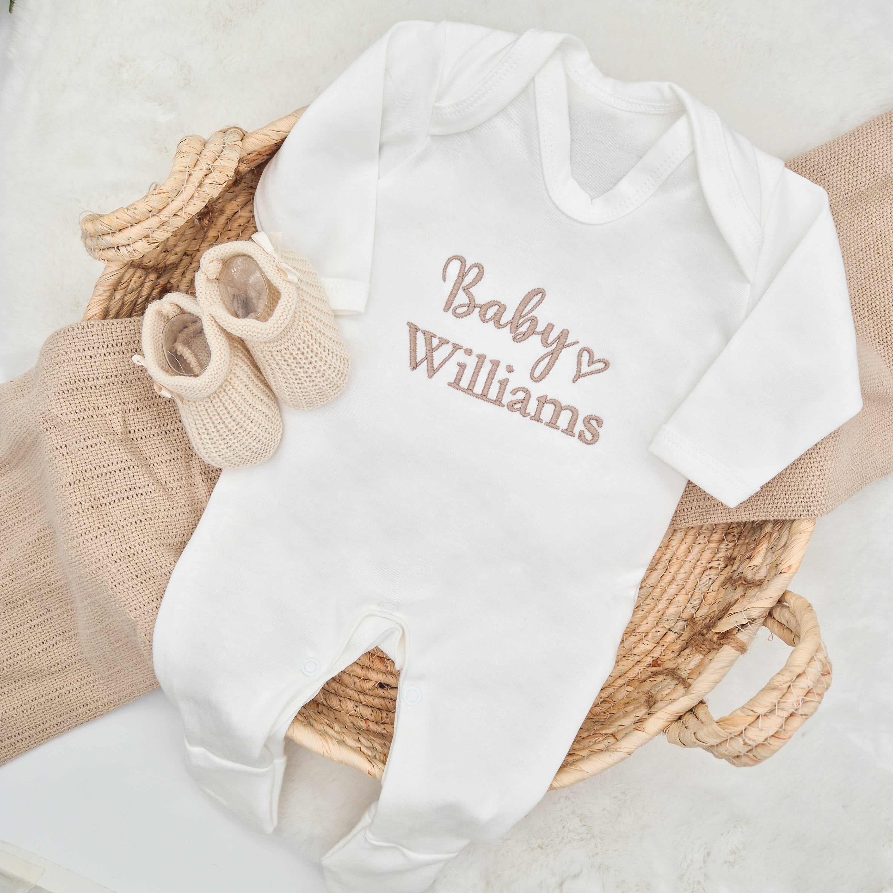 Personalised Embroidered Baby Heart Babygrow/Blanket – allaboutthebump