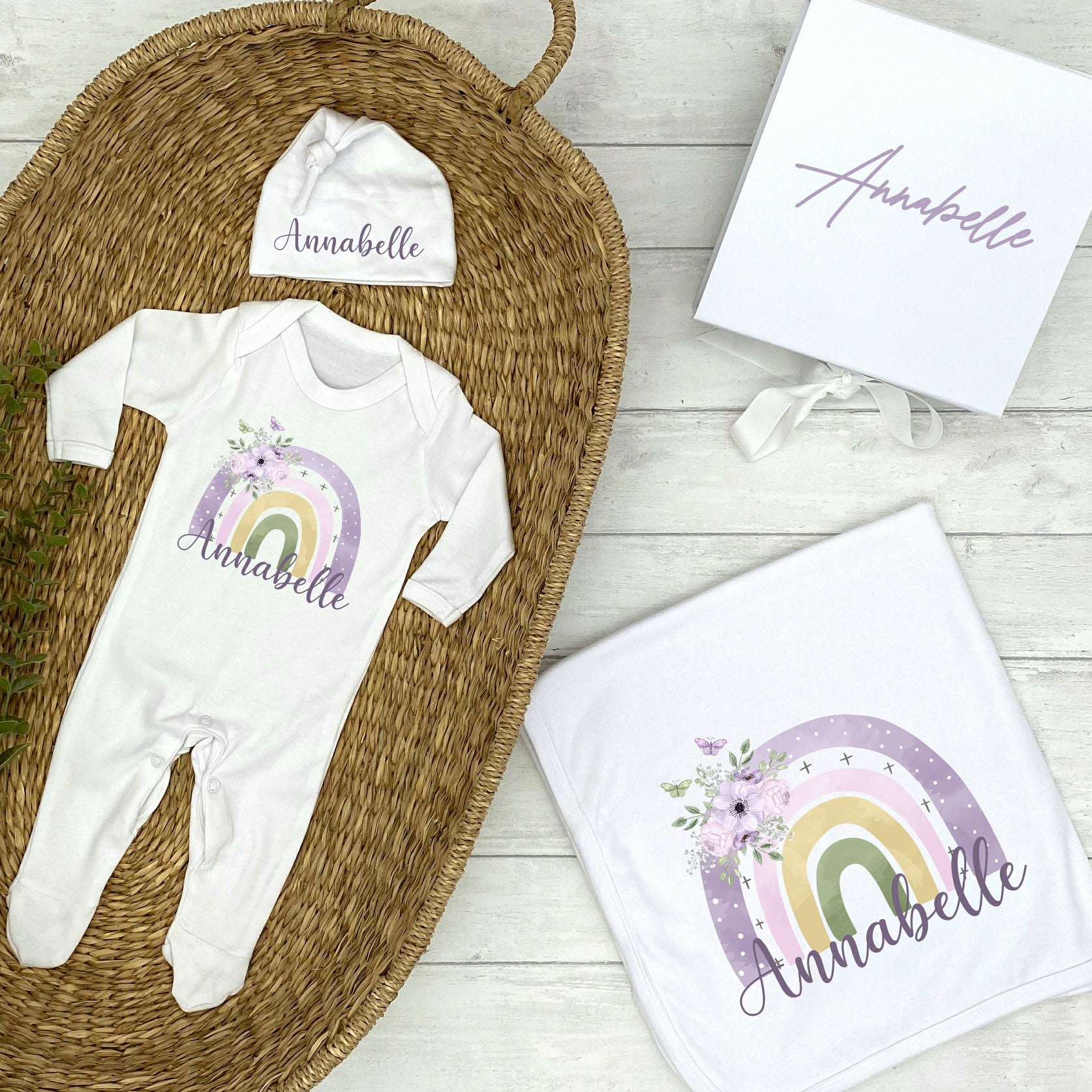 Personalised Purple Rainbow Hamper Clothing Gift Set – allaboutthebump