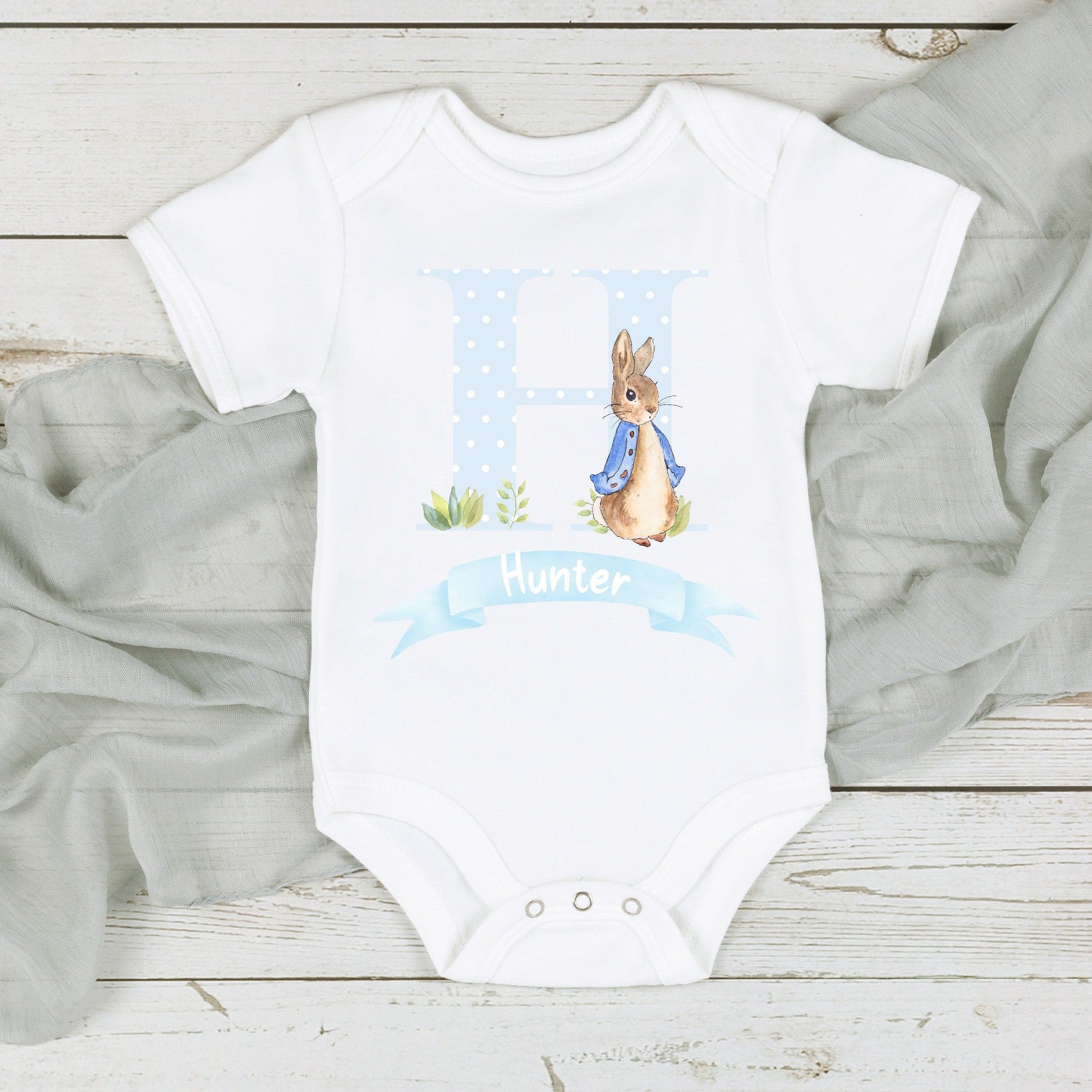 Blue Spotty Rabbit Initial Babygrow/Vest – allaboutthebump